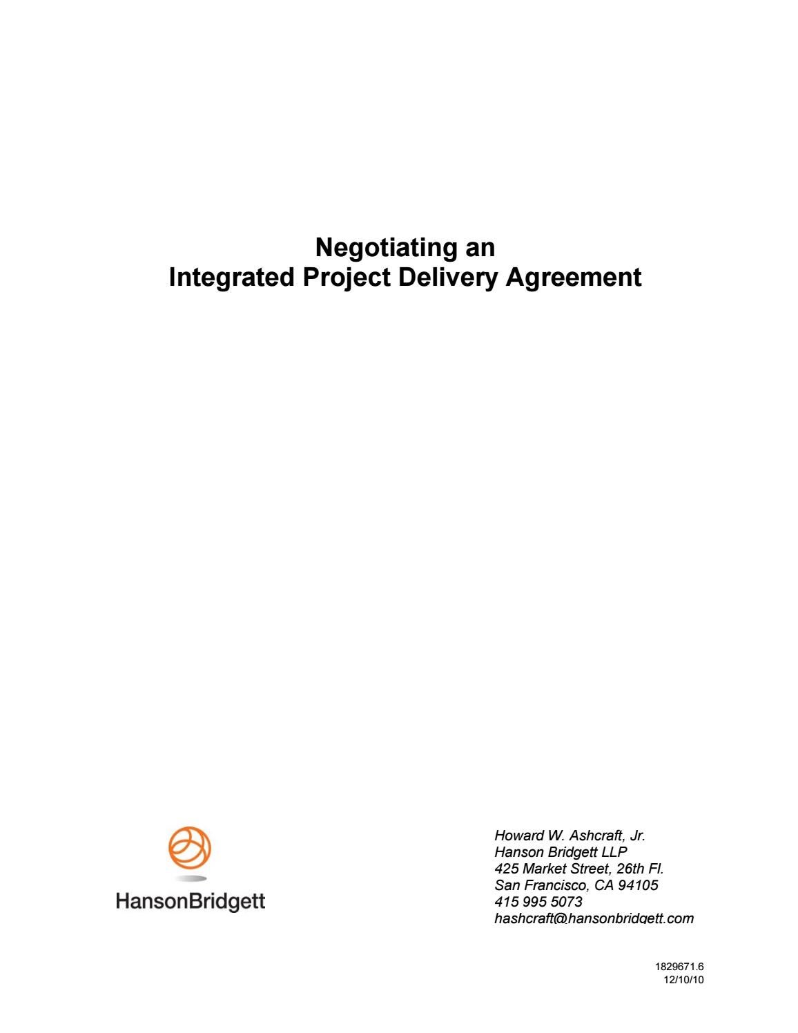 Negotiating an Integrated Project Delivery (IPD) Agreement by Iftikhar ...