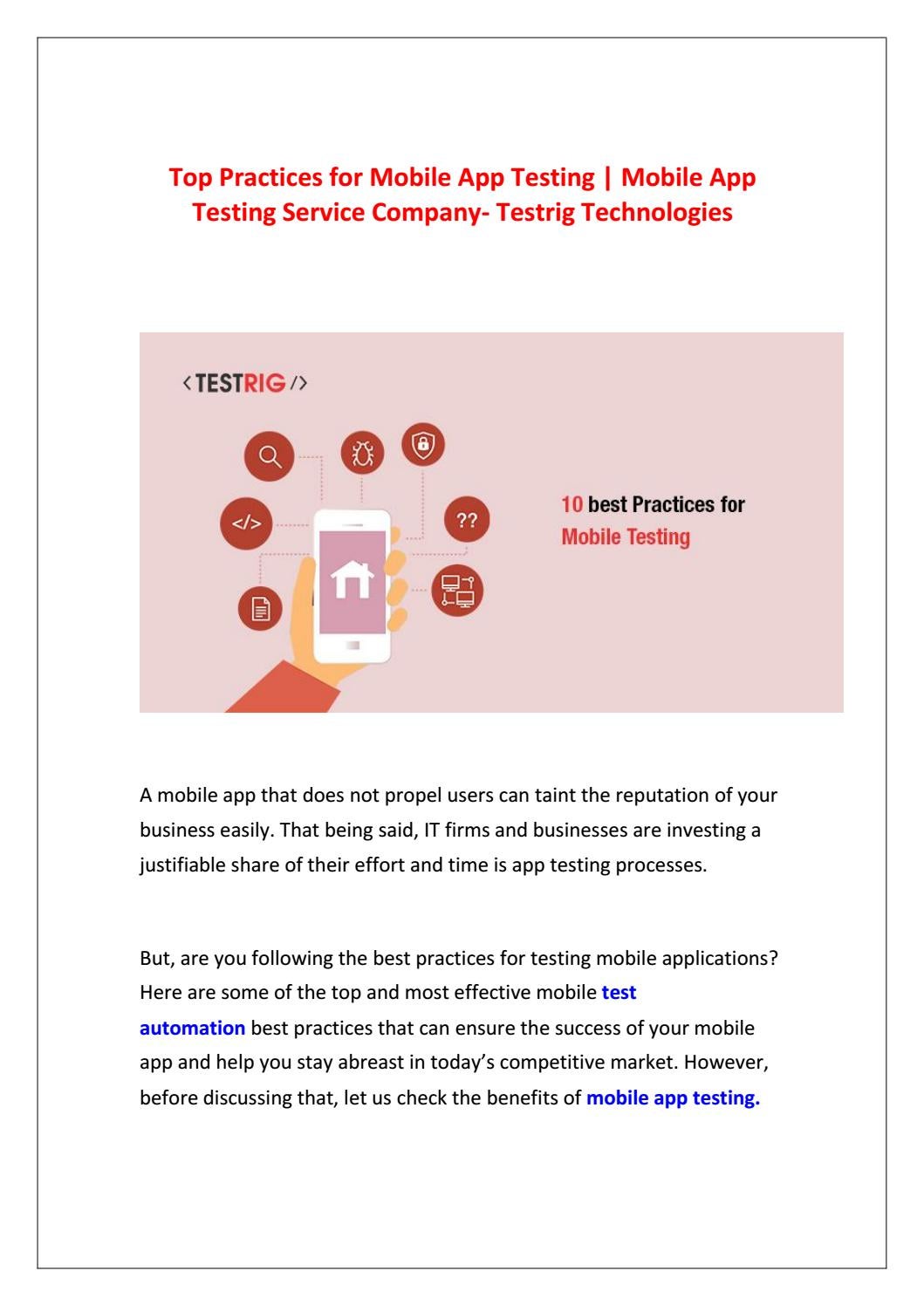 Top Practices for Mobile App Testing | Mobile App Testing Service ...