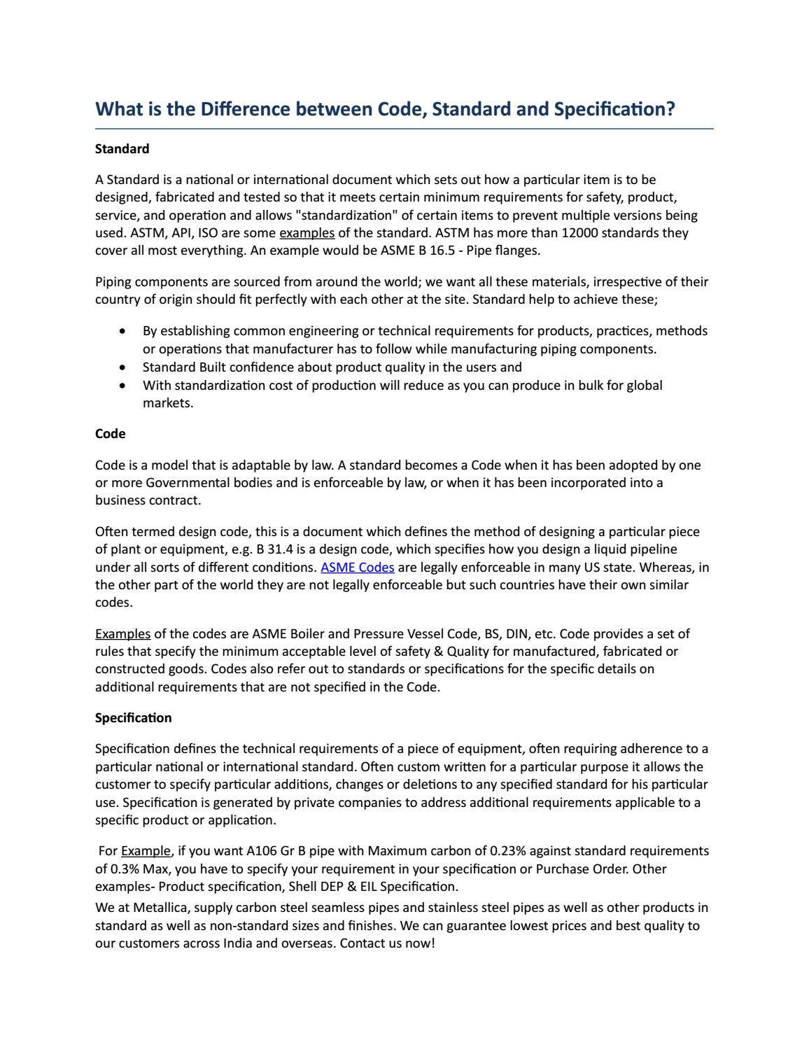 Difference Between Code and Standards by steelpipesfactory - Issuu