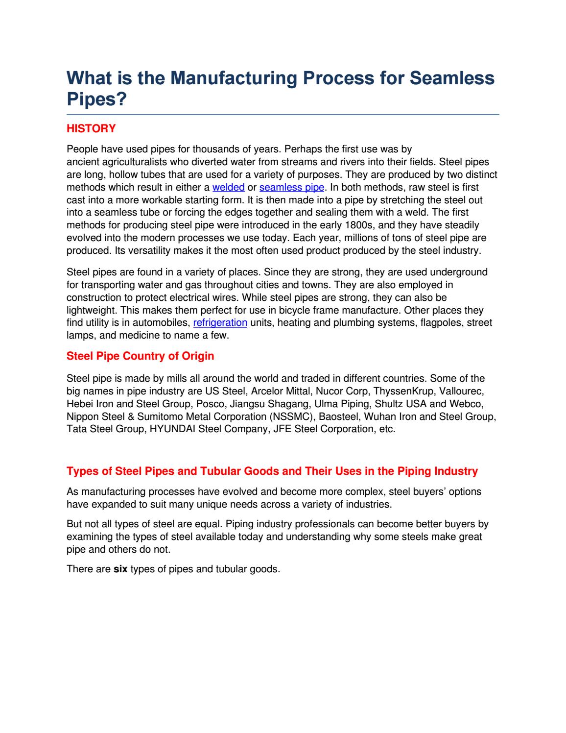 A Quick Guide to Seamless Pipes including its Manufacturing Processes ...