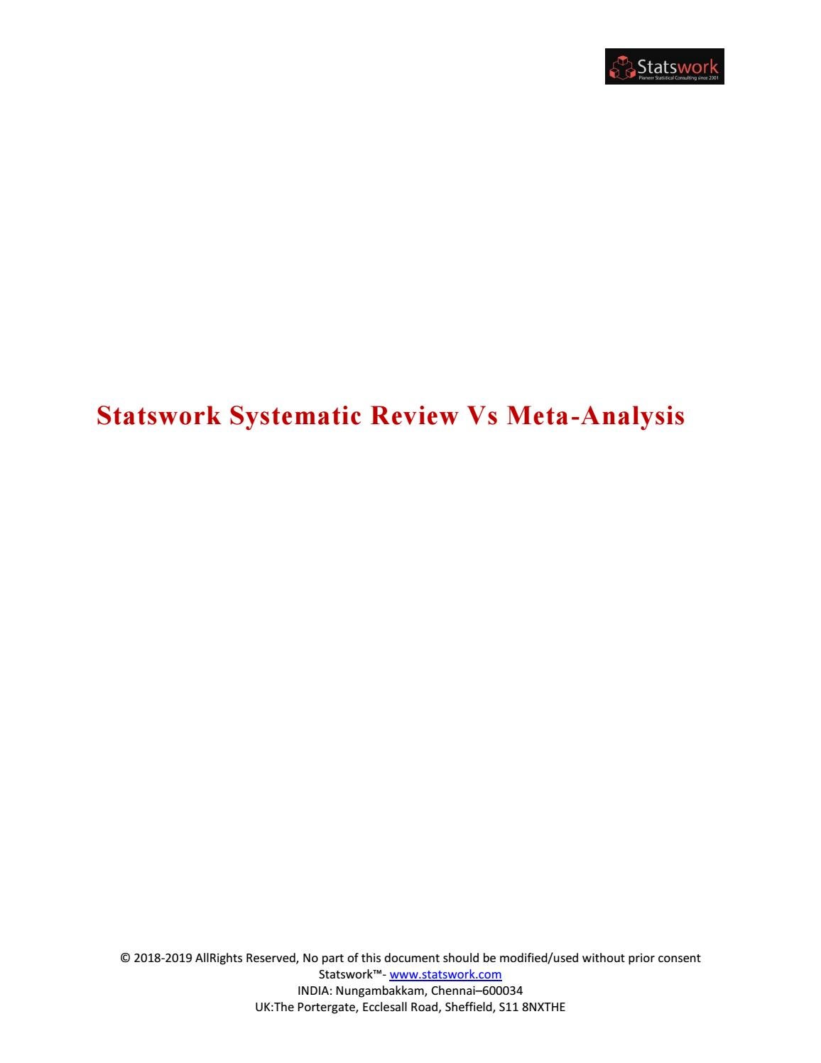 Statswork Systematic Review Vs Meta-Analysis by Statswork - Issuu
