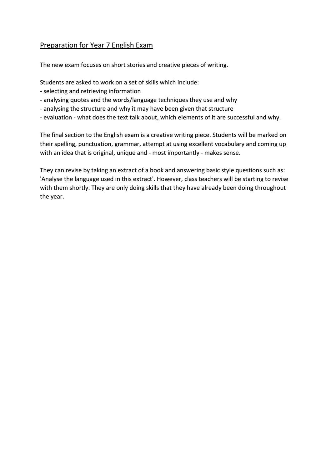 Preparation for Year 7 English Exam by Ullswater Community College - Issuu