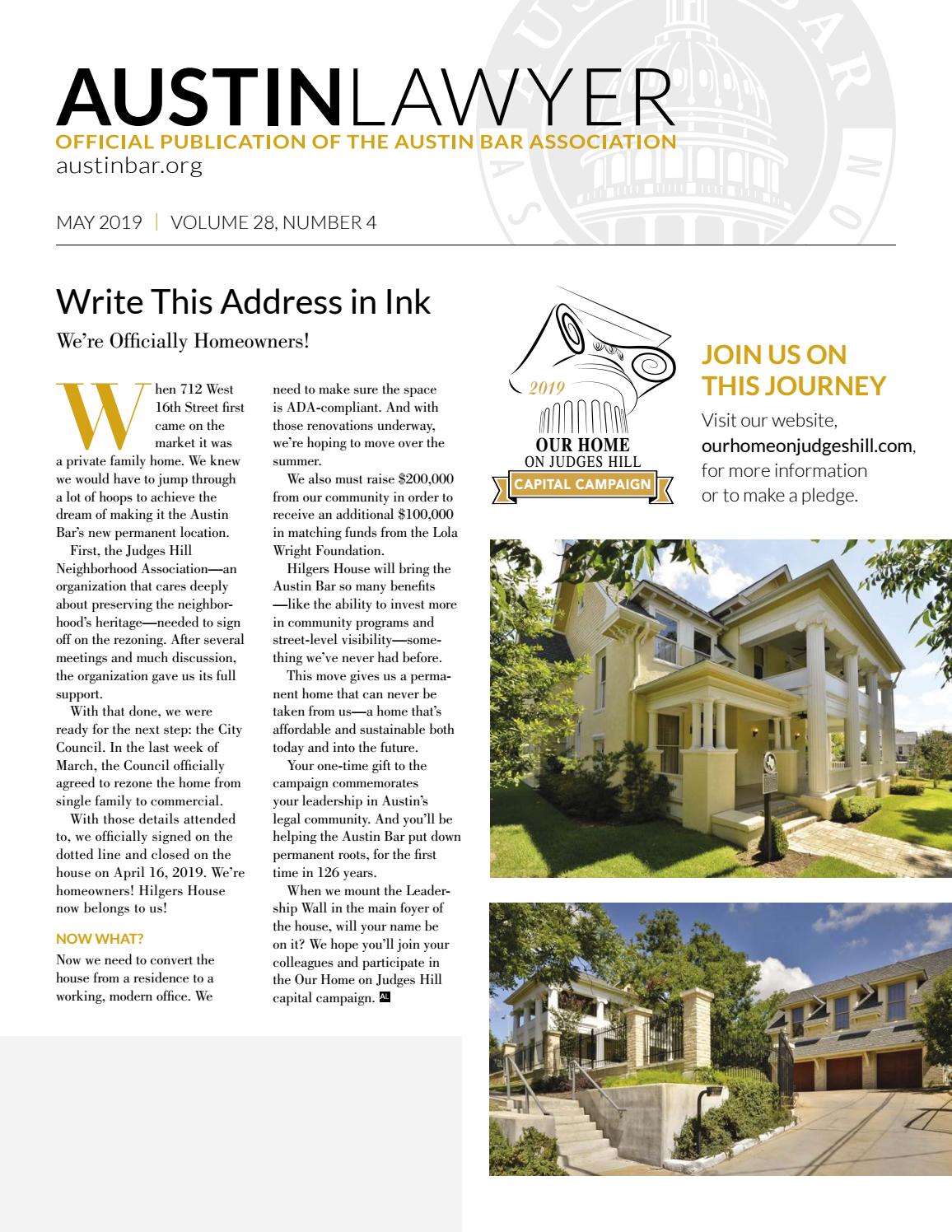 Austin Lawyer, May 2019 by Austin Bar Association - Issuu