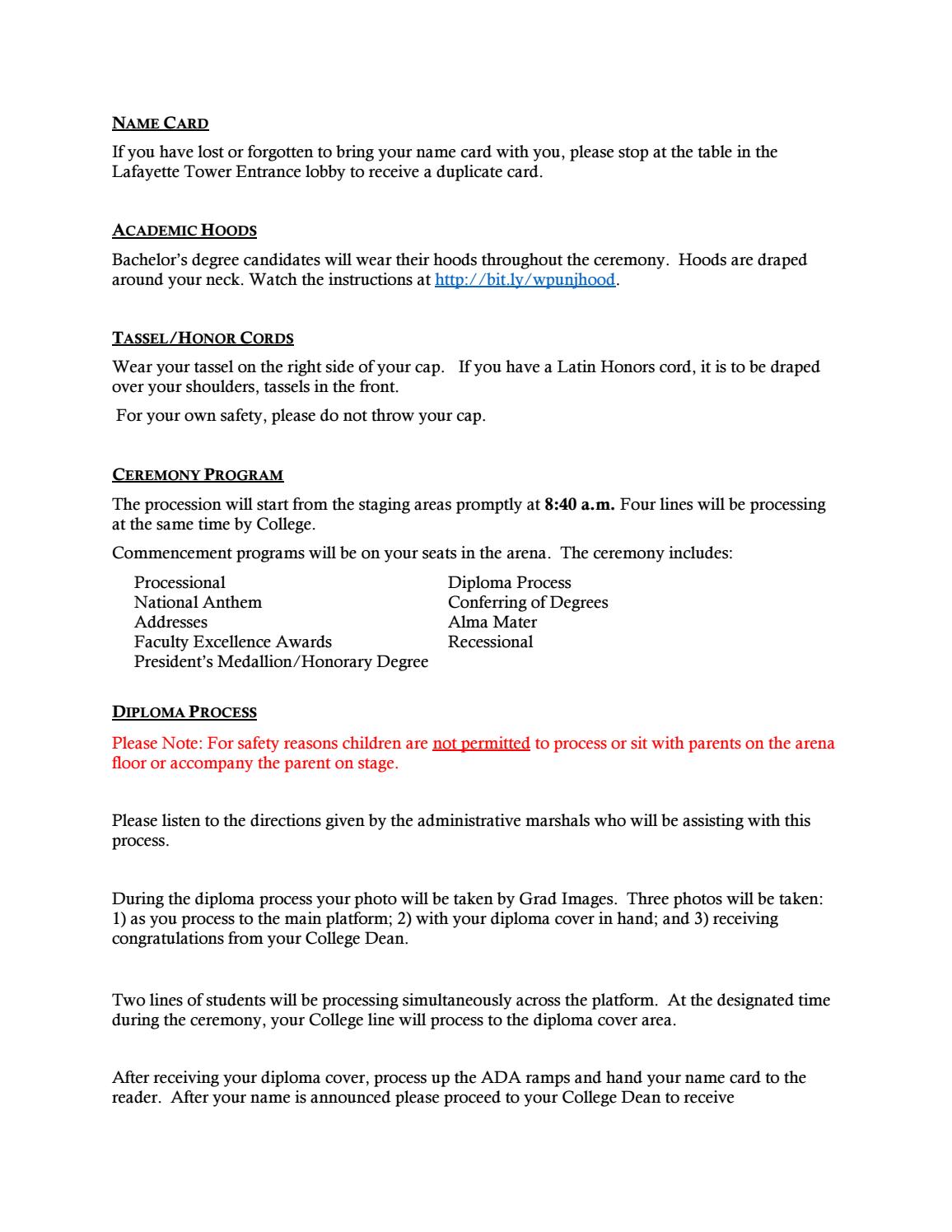Undergraduate Commencement Ceremony Instructions 2019 by William ...