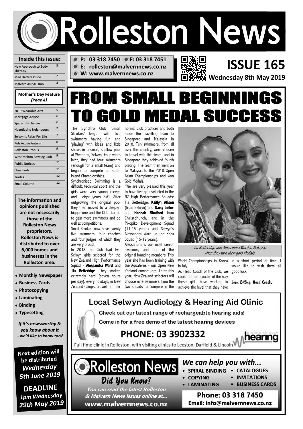 Rolleston News Issue 165 - 8th May 2019 by Malvern News - Issuu