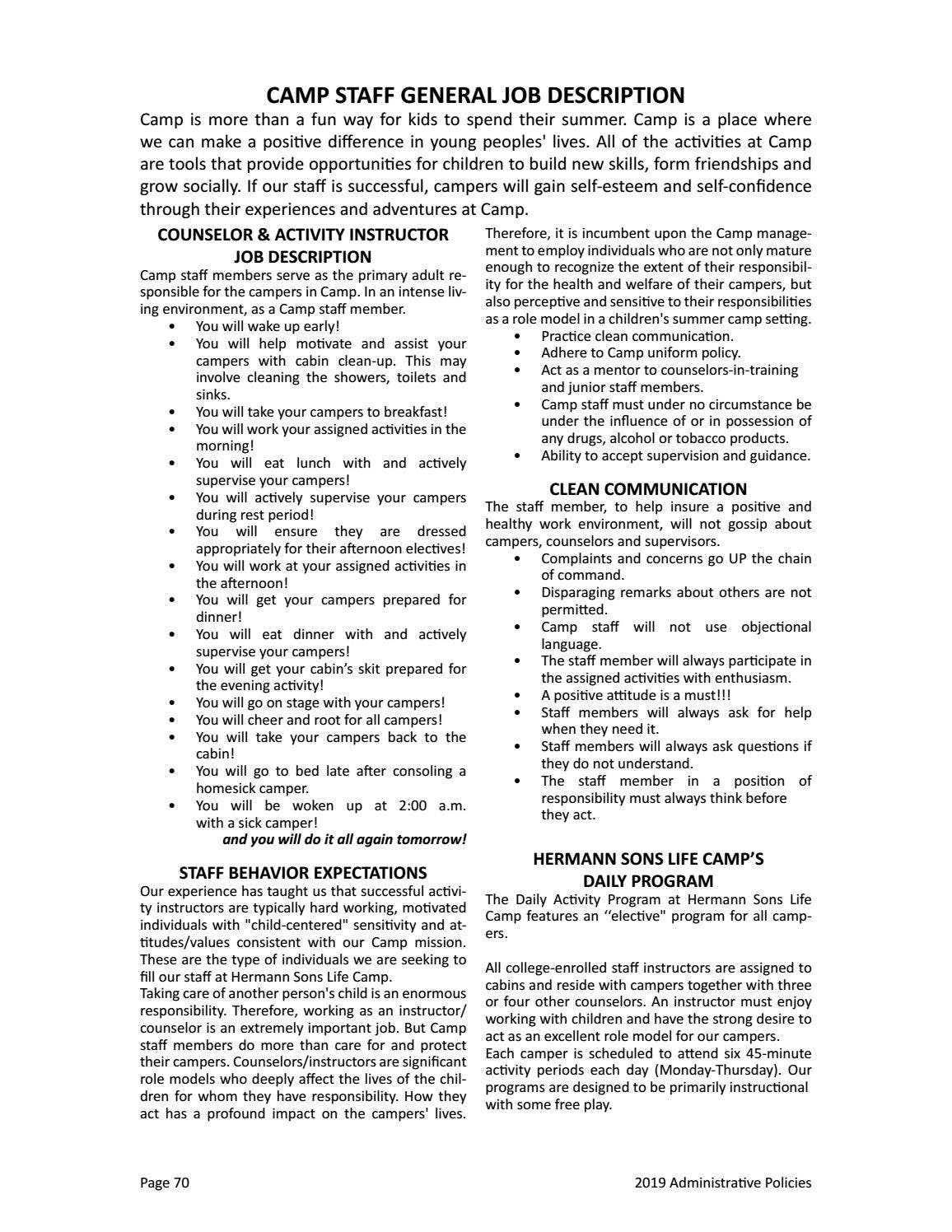 2019 Camp Staff Manual by Hermann Sons Life - Issuu