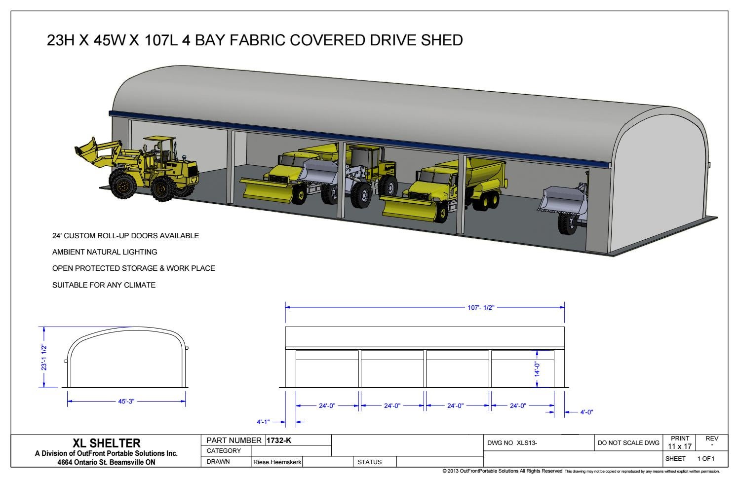 23hx45w107l-4-bay-fabric-covered-drive-shed by XLSHELTER - OUTFRONT ...