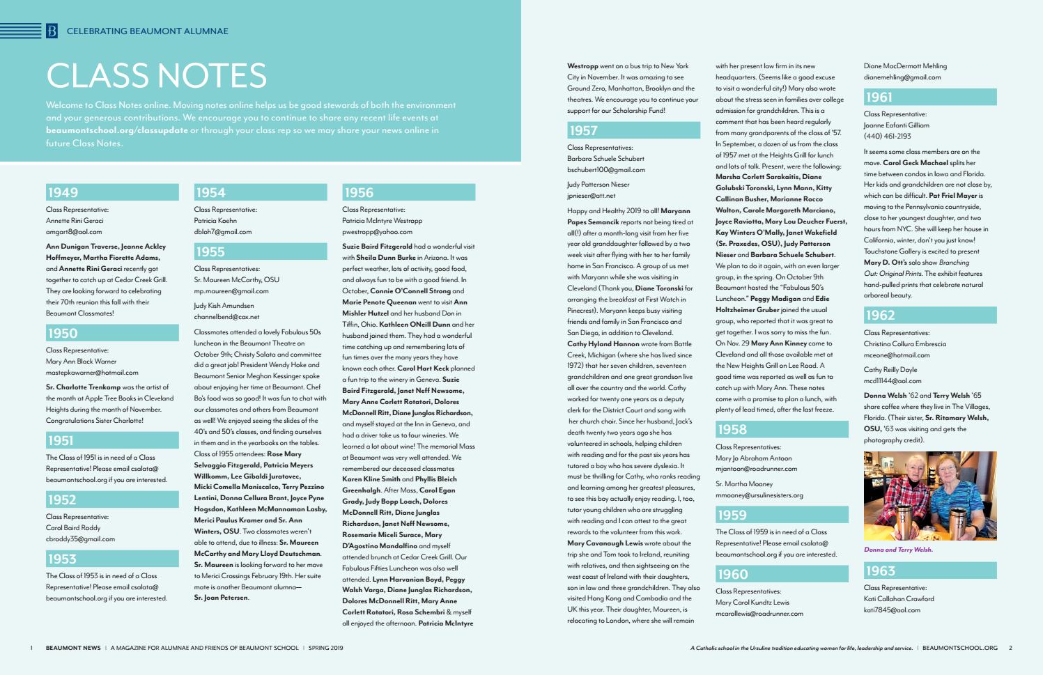 Class Notes Spring 2019 - Beaumont News by beaumontschool3 - Issuu