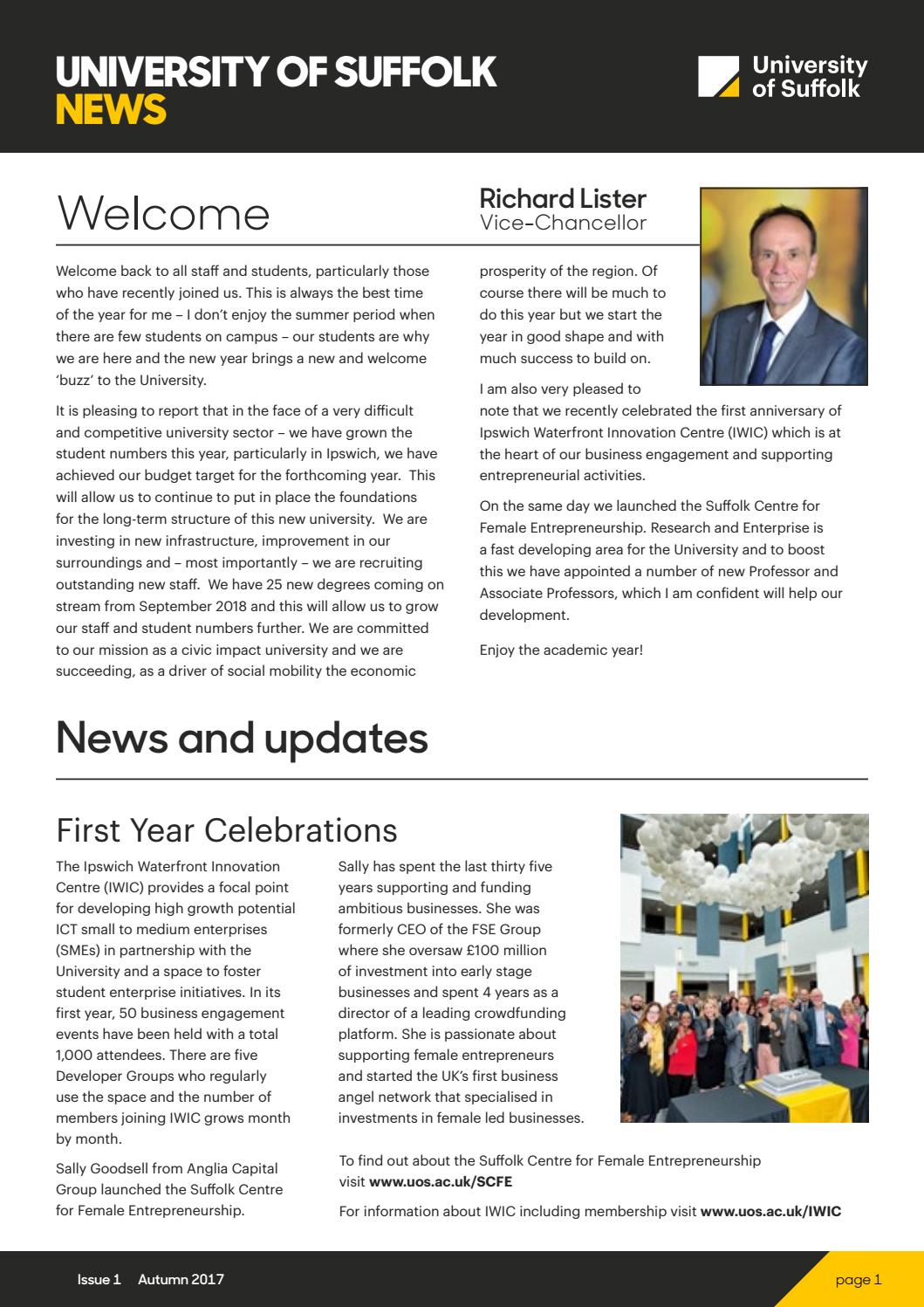 Newsletter - Issue 1 by University of Suffolk - Issuu