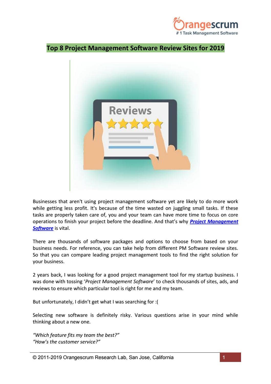 Top 8 Project Management Software Review Sites for 2019 by orangescrum ...