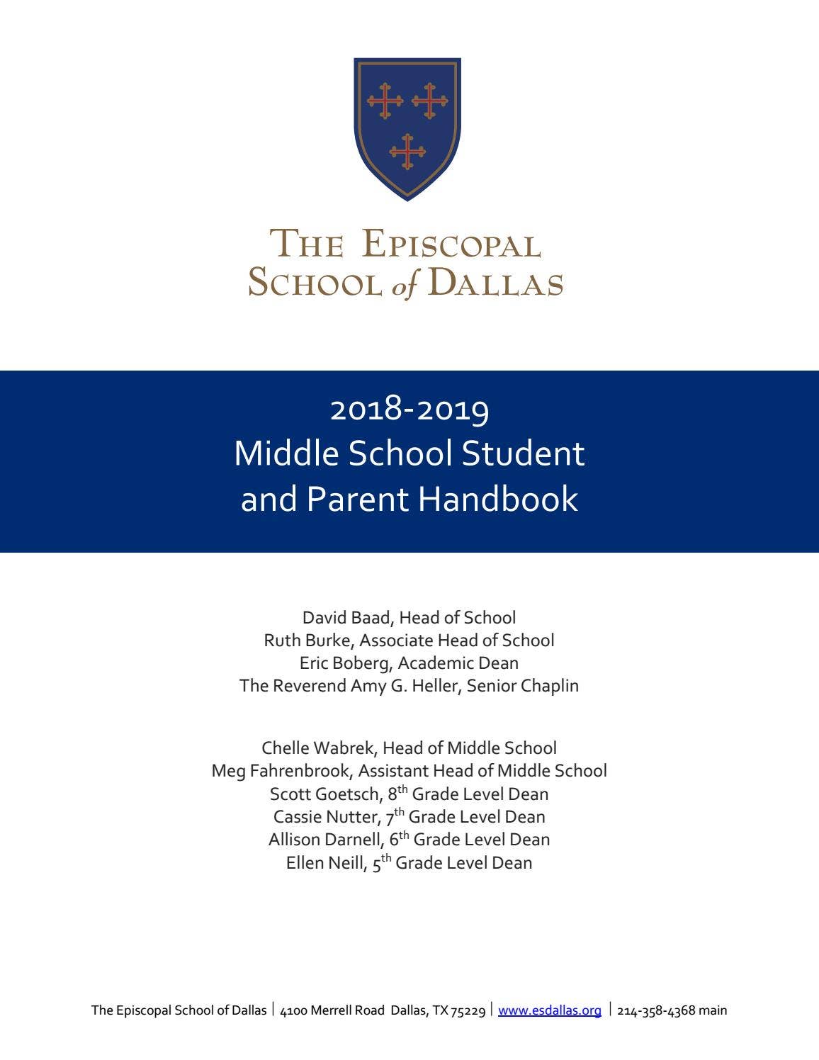 ESD Middle School Handbook 2018-19 by The Episcopal School of Dallas ...