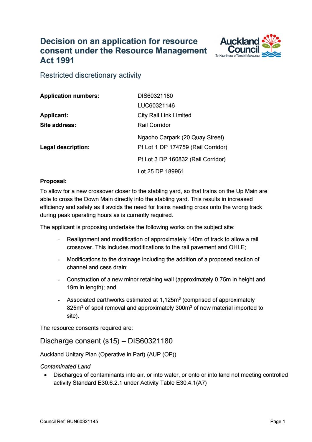 Decision on a resource consent application, the Strand by City Rail ...