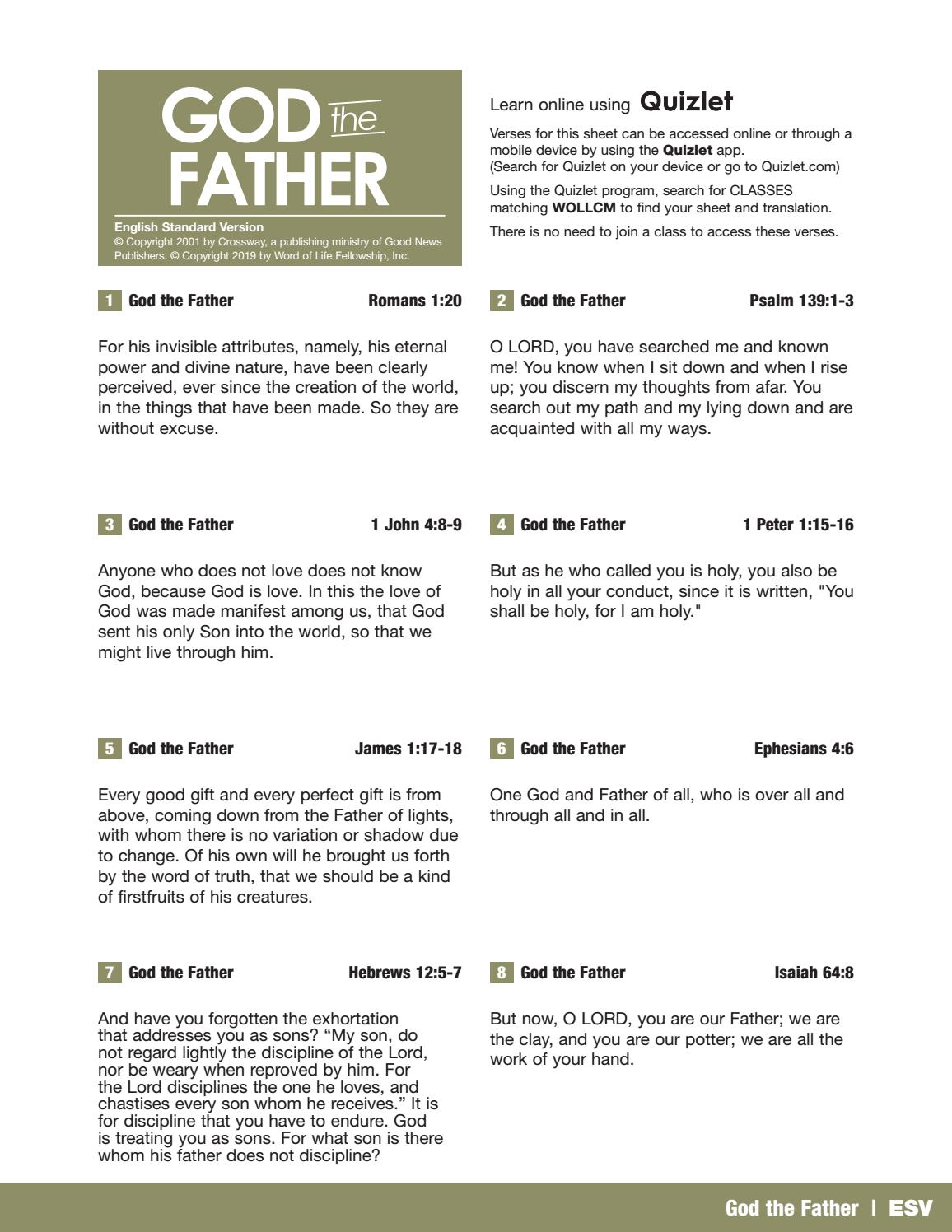 Verse Sheets - God the Father by Word of Life Student Ministries - Issuu