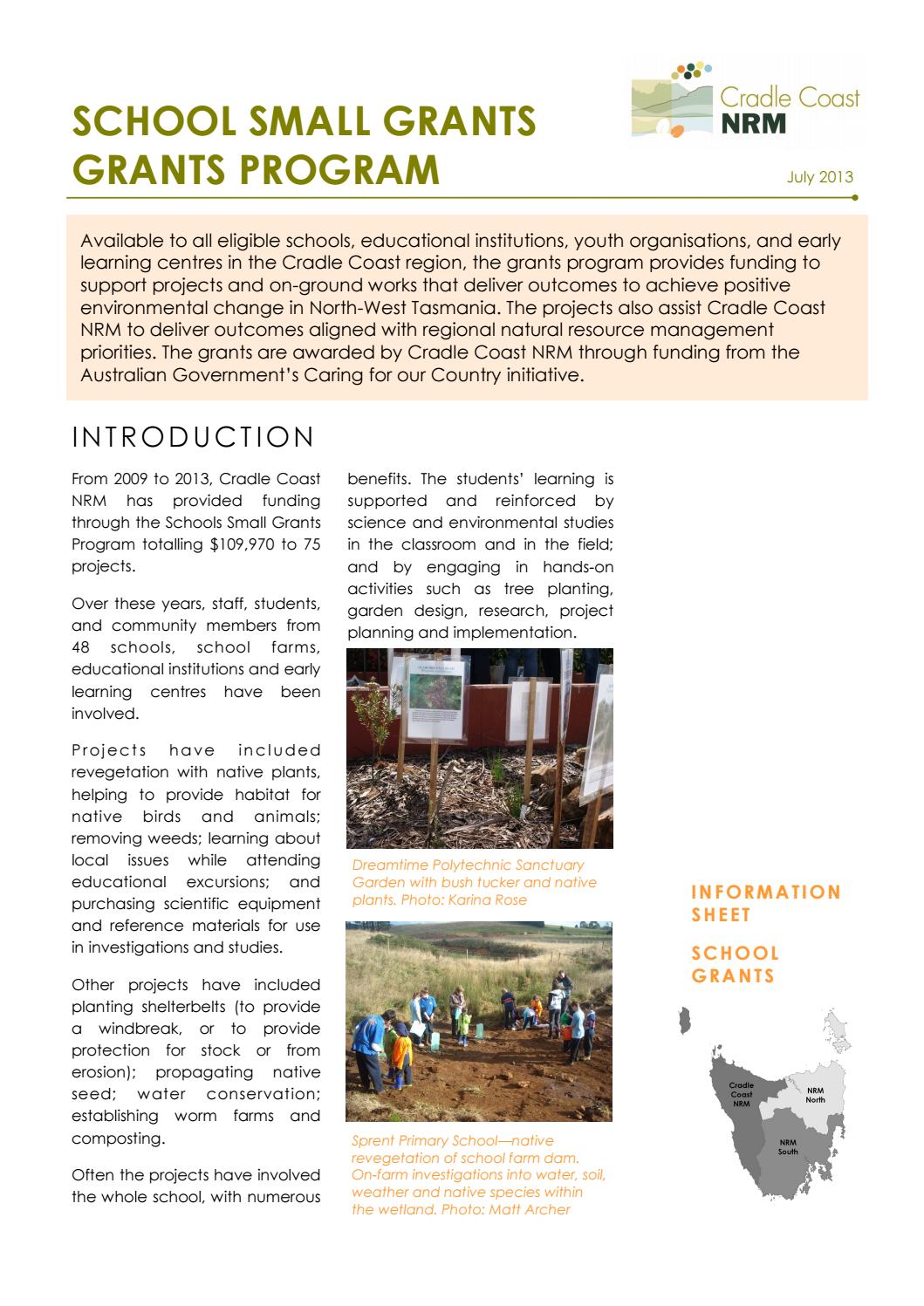 School Small Grants Program by Cradle Coast Authority - Issuu