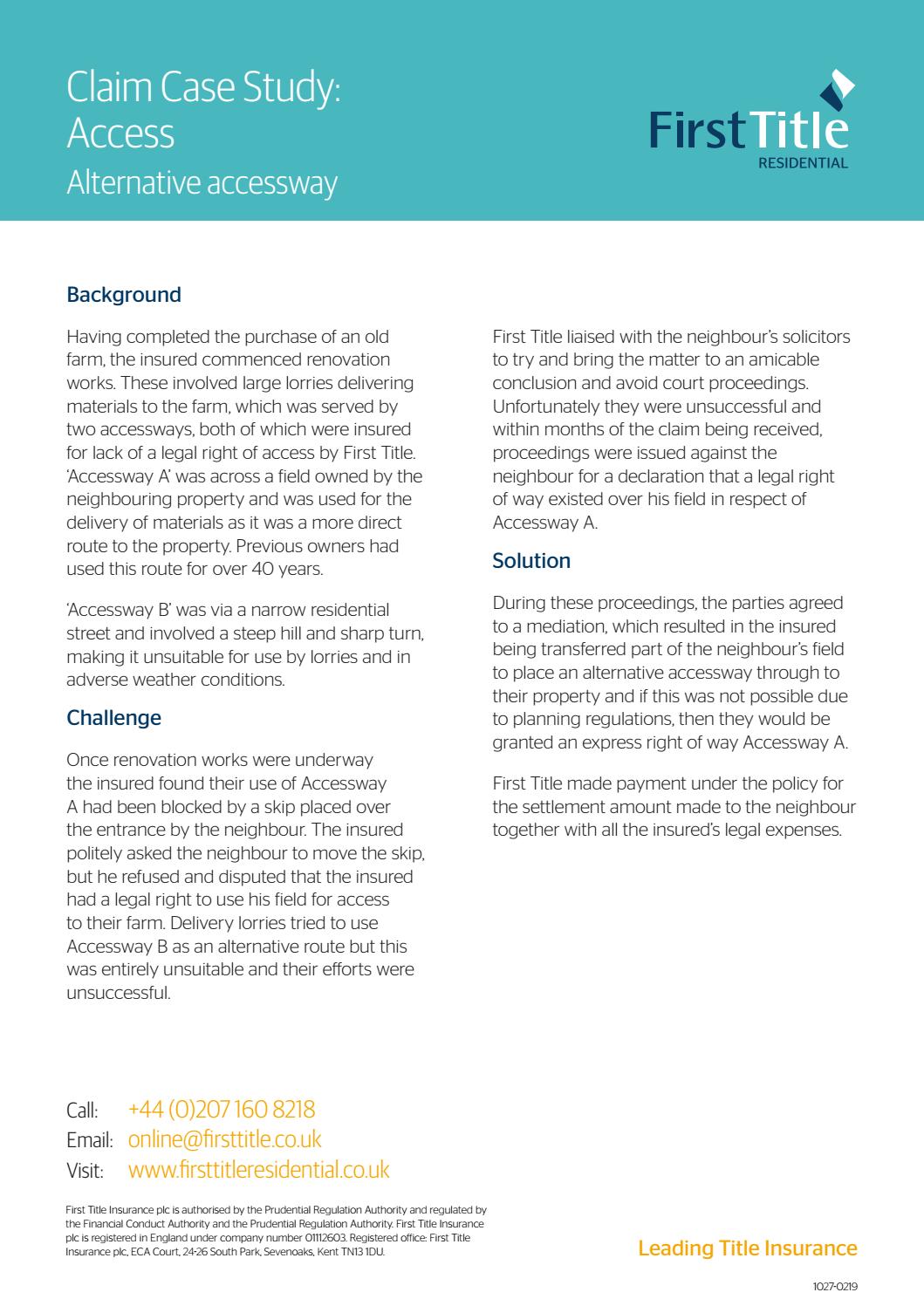 (1027) RESI claim case study - Access-alternative accessway by First Title Insurance - Issuu