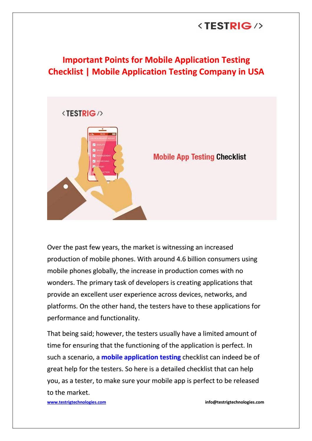 Points for mobile application testing checklist-Testrig Technologies by ...