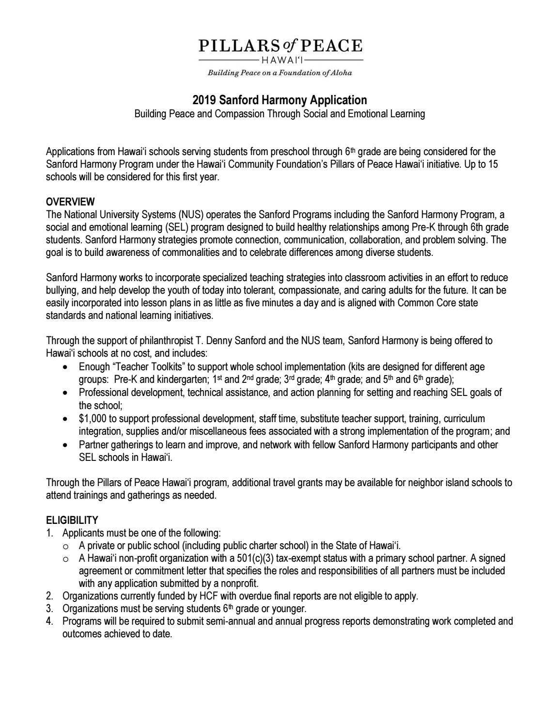 2019 Sanford Harmony Application by Hawaii Community Foundation - Issuu