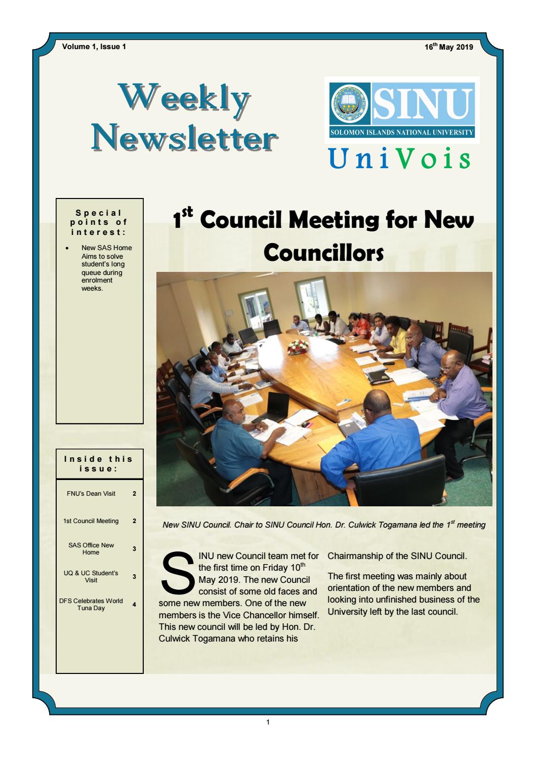 SINU WEEKLY NEWSLETTER 01 by Solomon Islands National University - Issuu