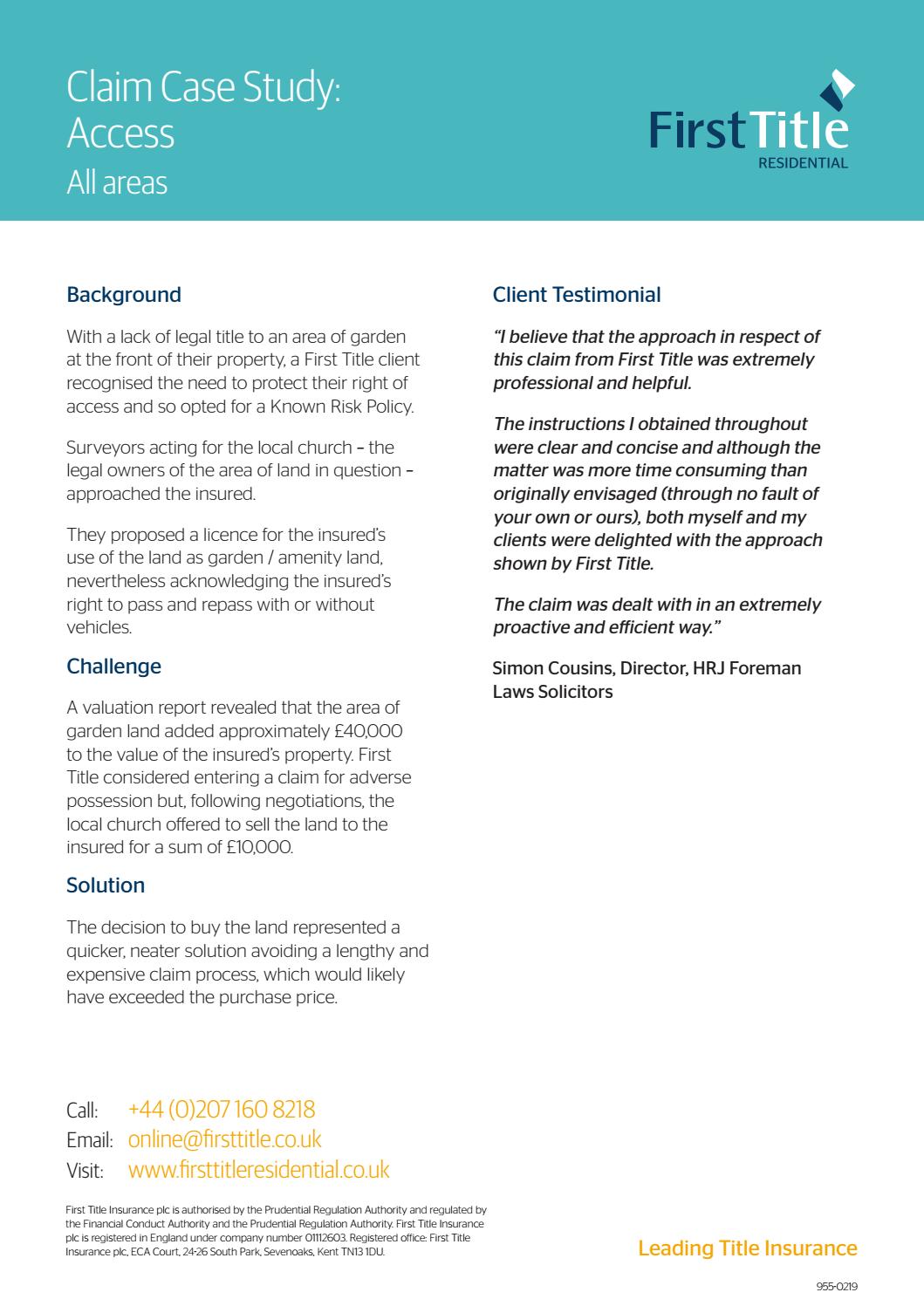 (955) Resi Claim Case Study - Access by First Title Insurance - Issuu