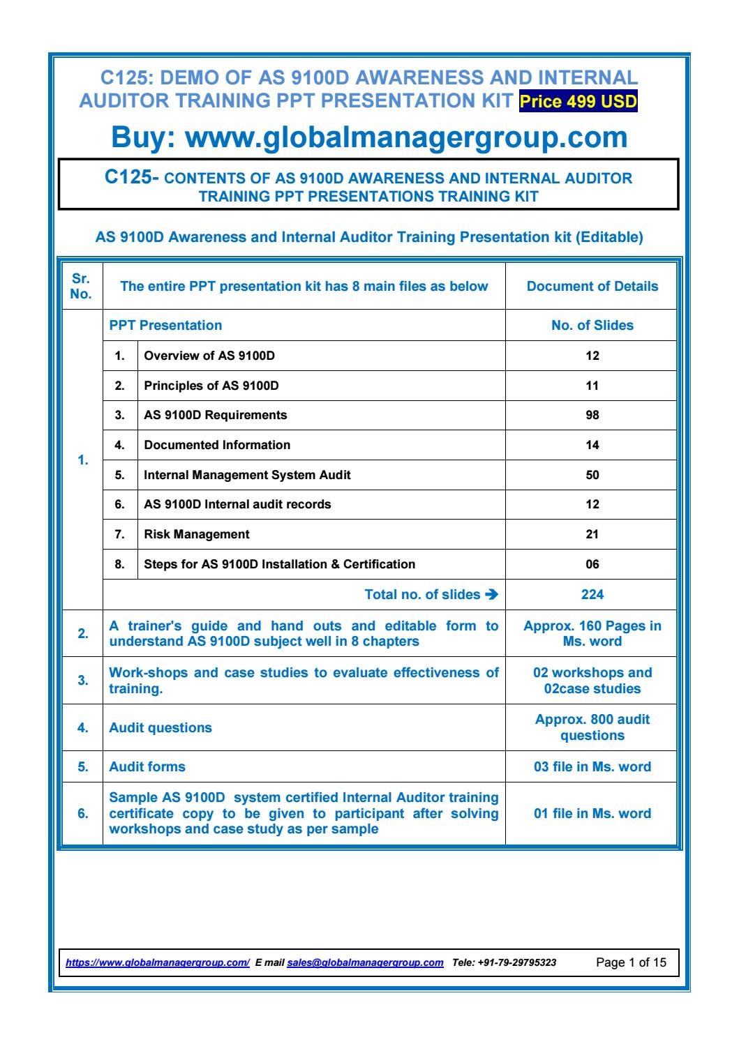 PPT Presentation Kit For AS9100 Auditor Training By Global Manager 