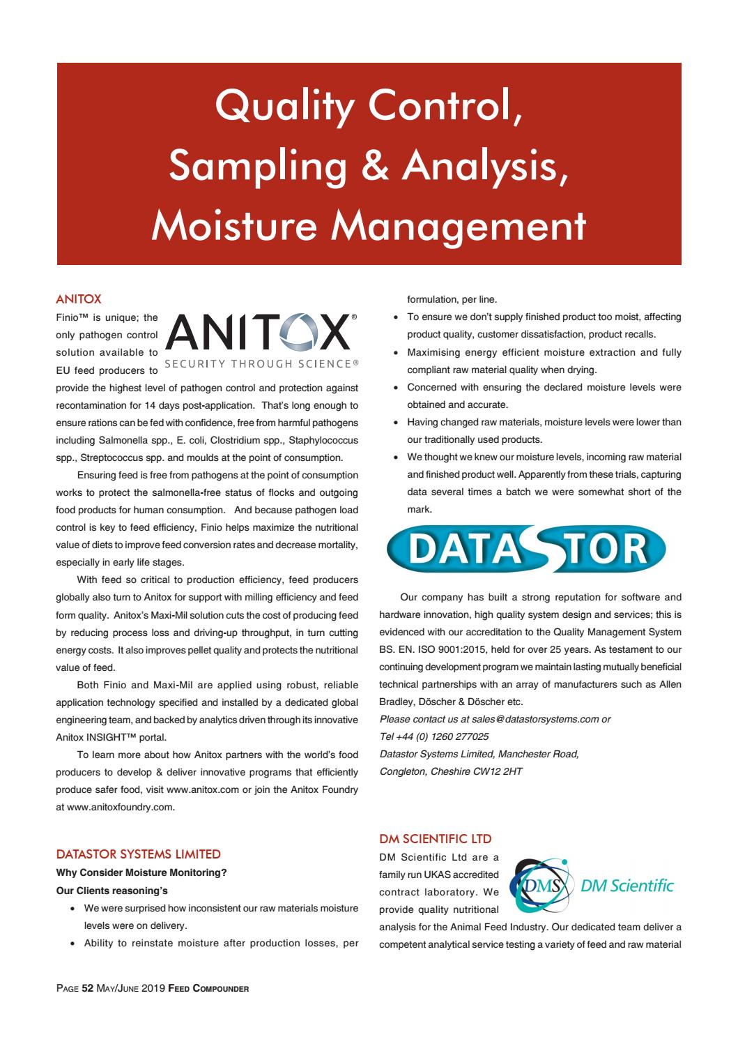 Quality Control, Sampling & Analysis, Moisture Management by Feed ...