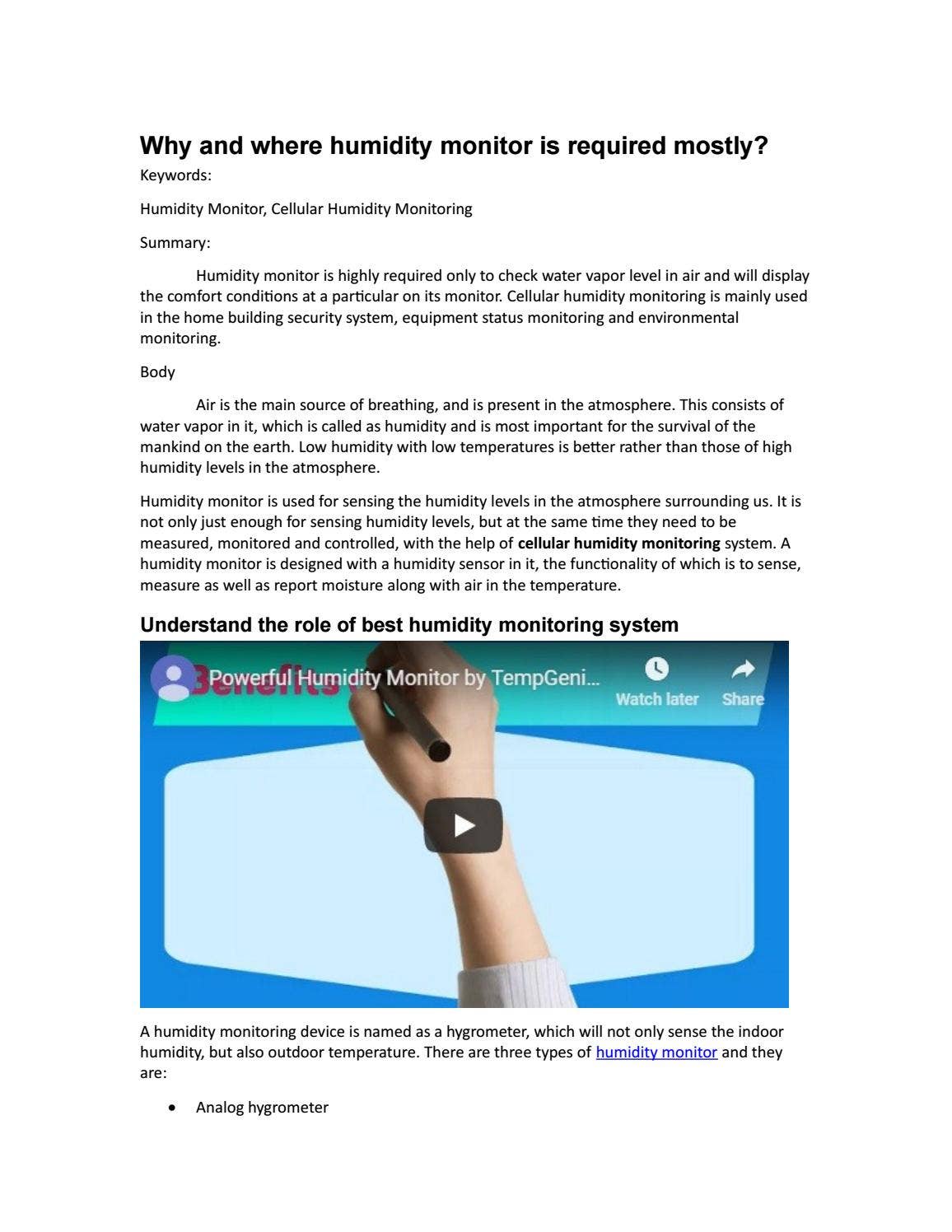 Why and where humidity monitor is required mostly? by tempgenius - Issuu