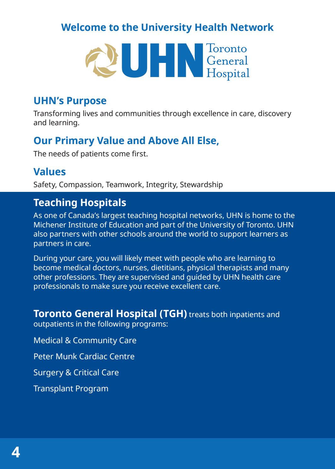 UHN Toronto General Hospital Patient Service Guide by Willow Publishing ...