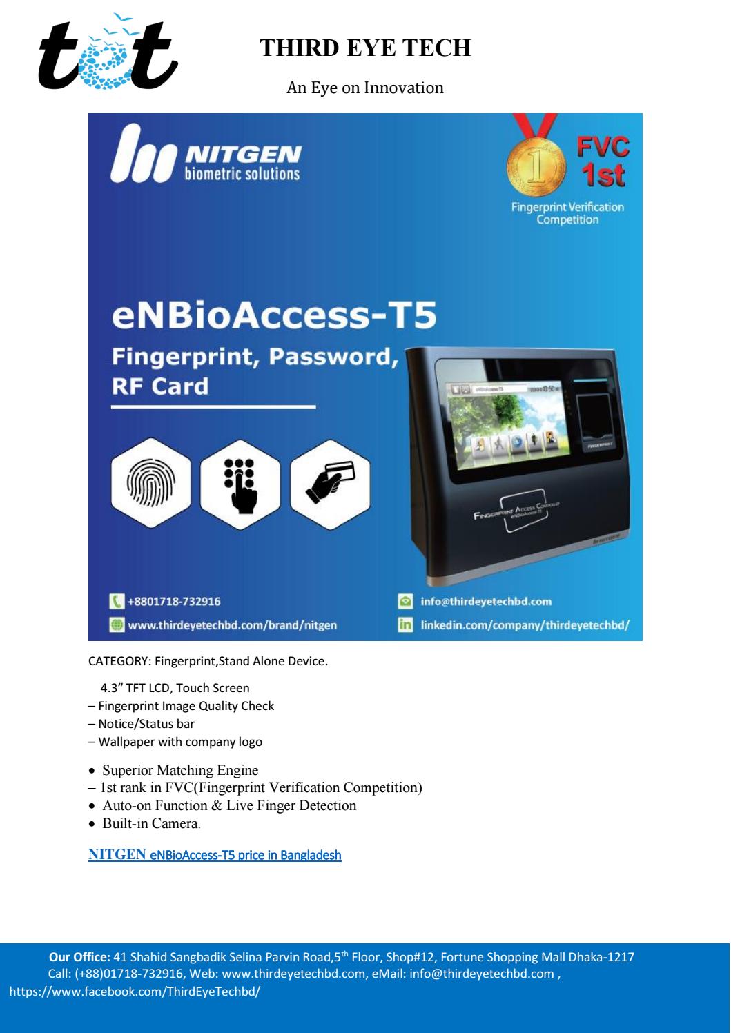 NITGEN eNBioAccess-T5 Price In Bangladesh by Third Eye Tech - Issuu