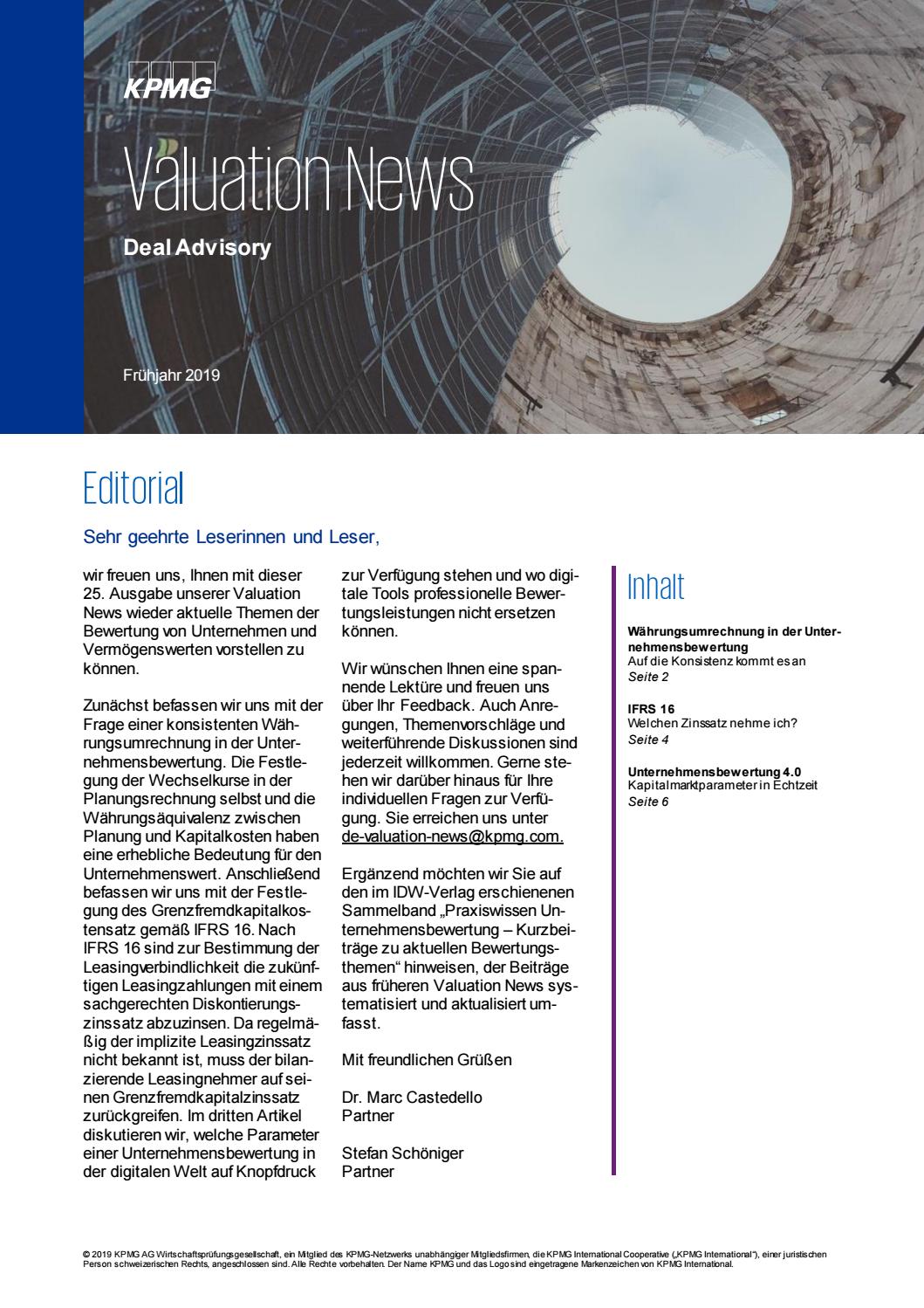 Valuation News Frühjahr 2019 by KPMG AG Wirtschaftsprüfungsgesellschaft ...