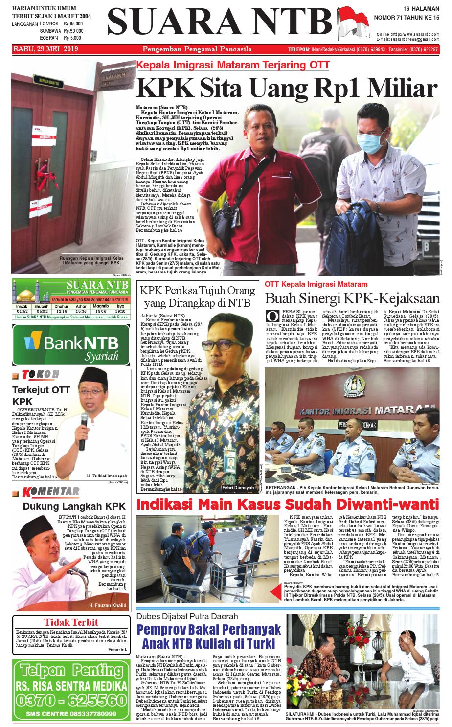 Edisi Rabu 29 Mei 2019 | Suara NTB by e-Paper KMB - Issuu