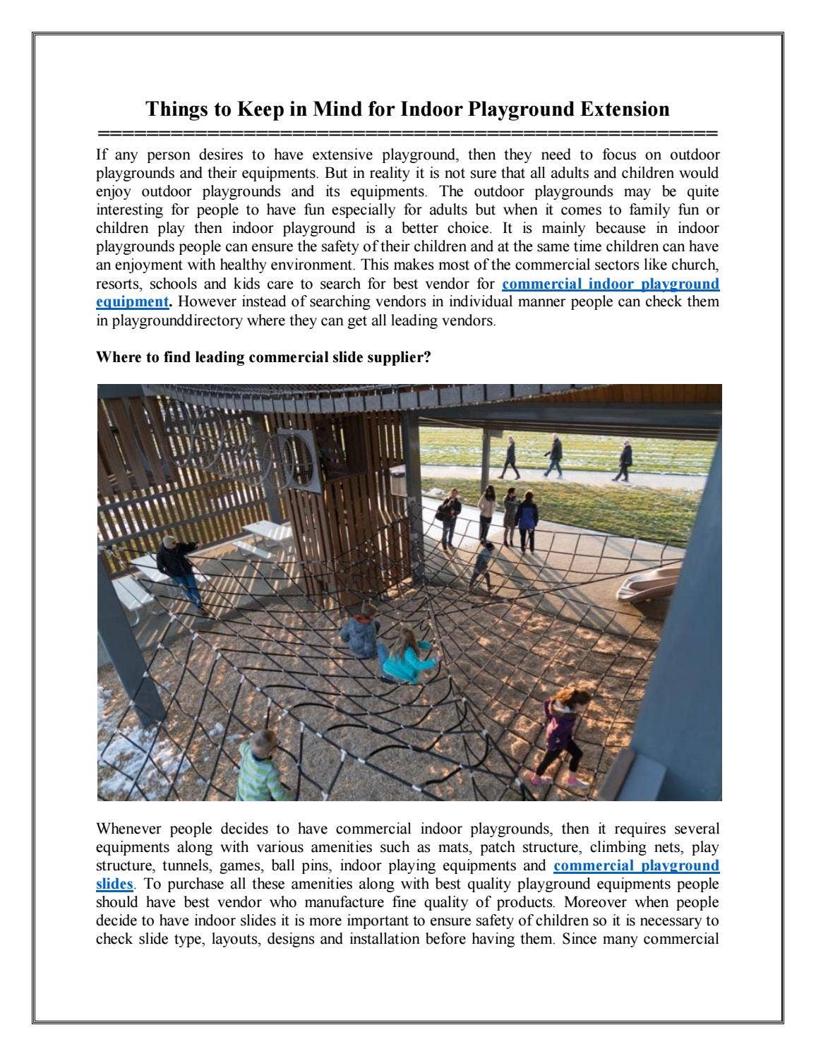Things to Keep in Mind for Indoor Playground Extension by Playground Directory - Issuu