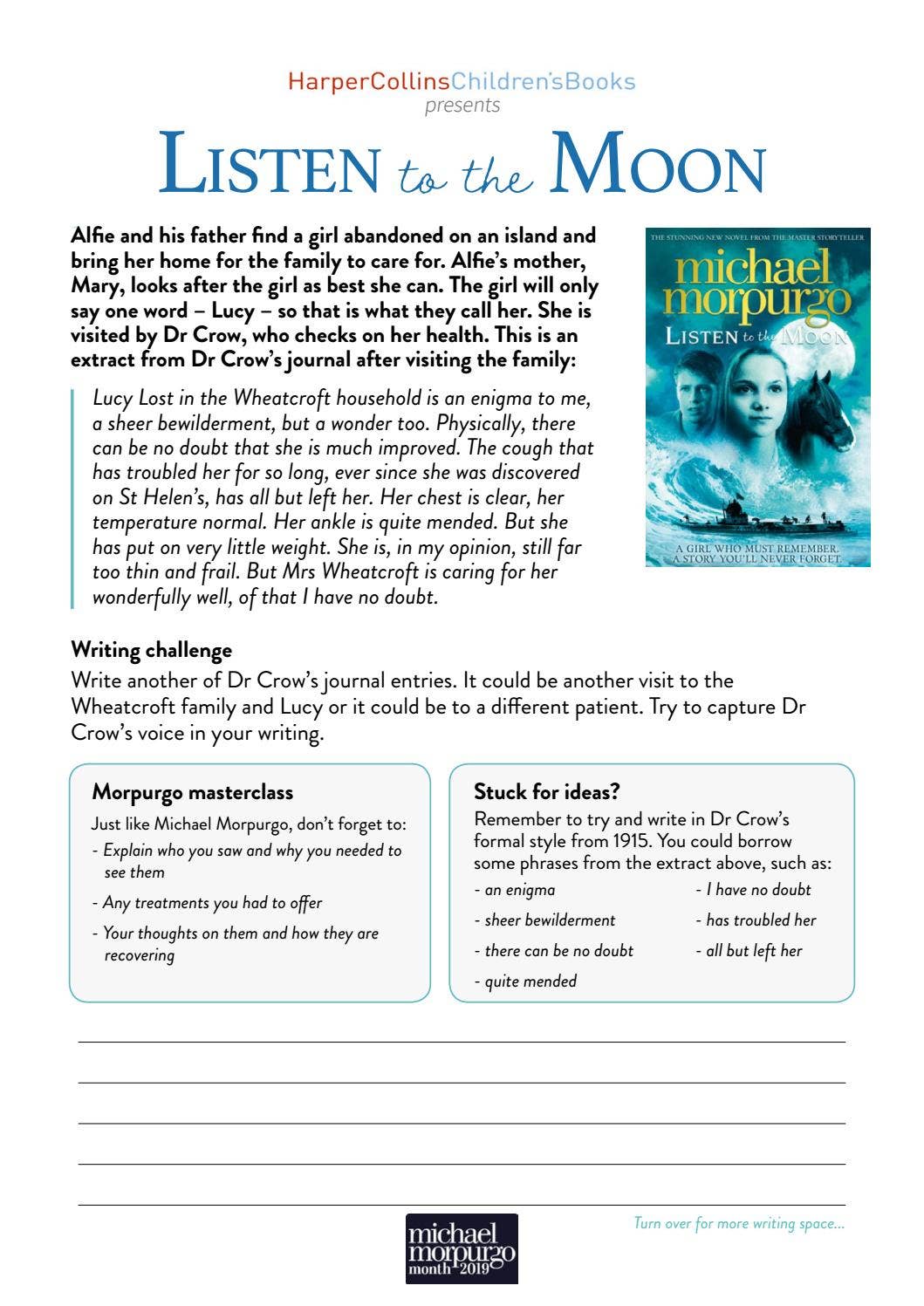 Listen to the Moon by Michael Morpurgo - Writing Challenge (KS2, KS3 ...