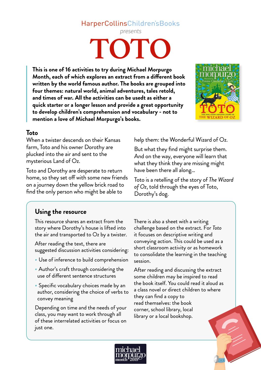 Toto by Michael Morpurgo - Cover Sheet (KS1, KS2) by ...