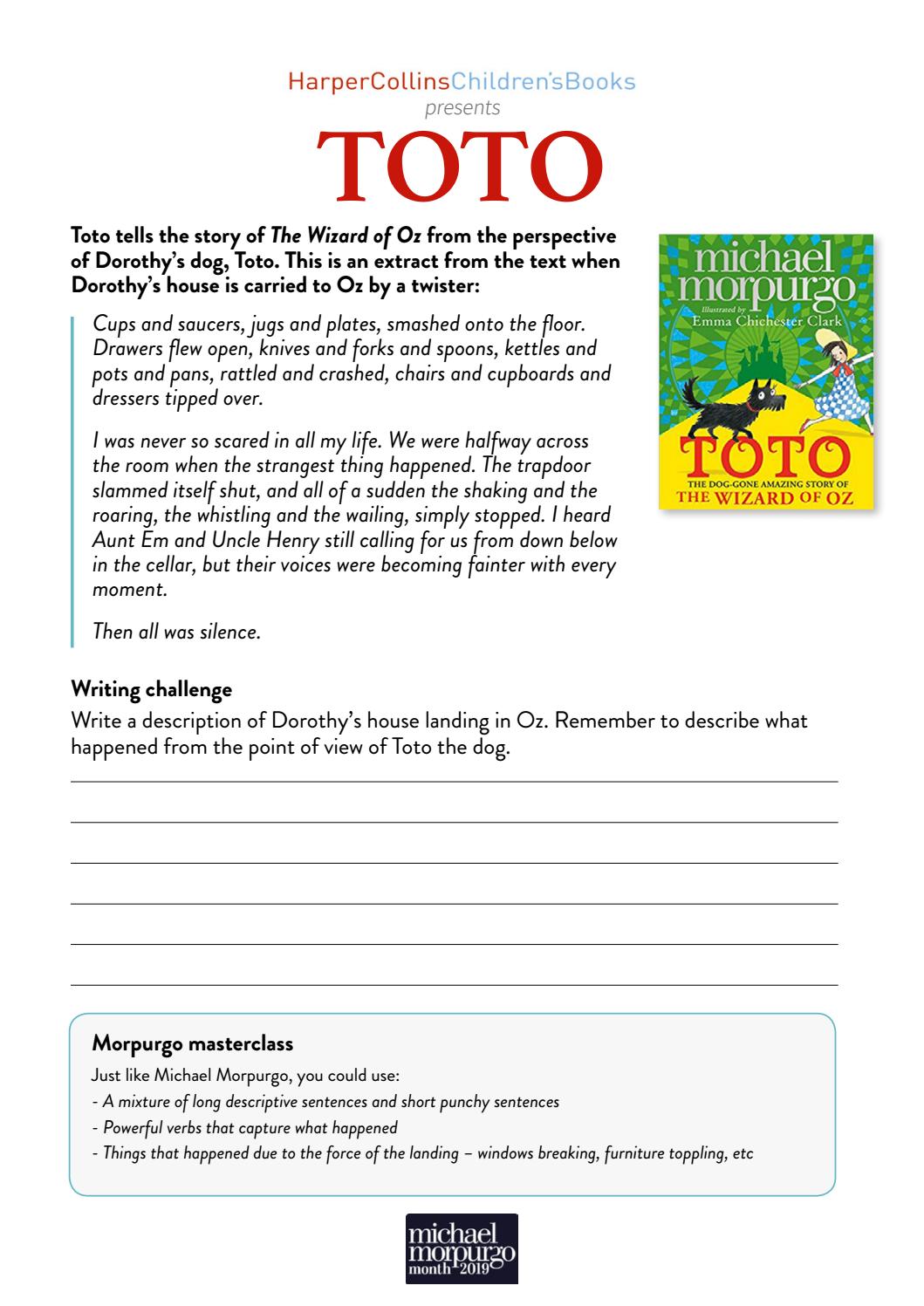 Toto by Michael Morpurgo - Writing Challenge (KS1, KS2) by ...