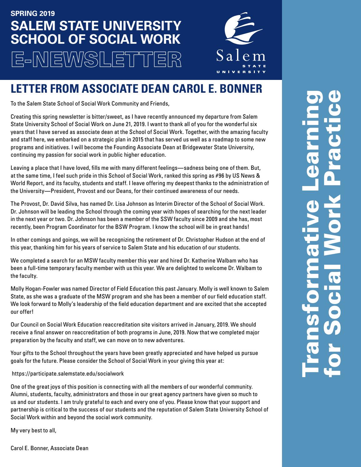 Social Work Spring 2019 Newsletter by Salem State University - Issuu