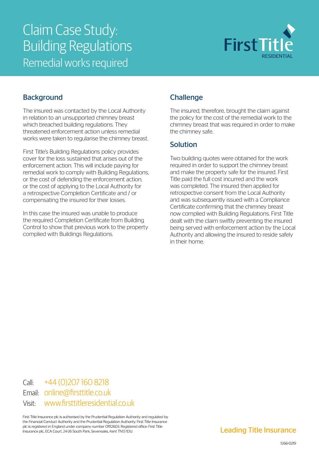 (1266) Resi Claim Case Study - Building Regulations by First Title ...