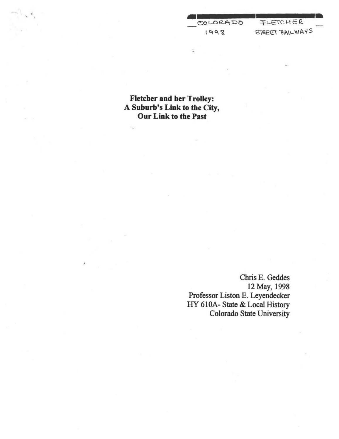 Fletcher and her Trolley: A Suburb's Link to the City, Our Link to the ...