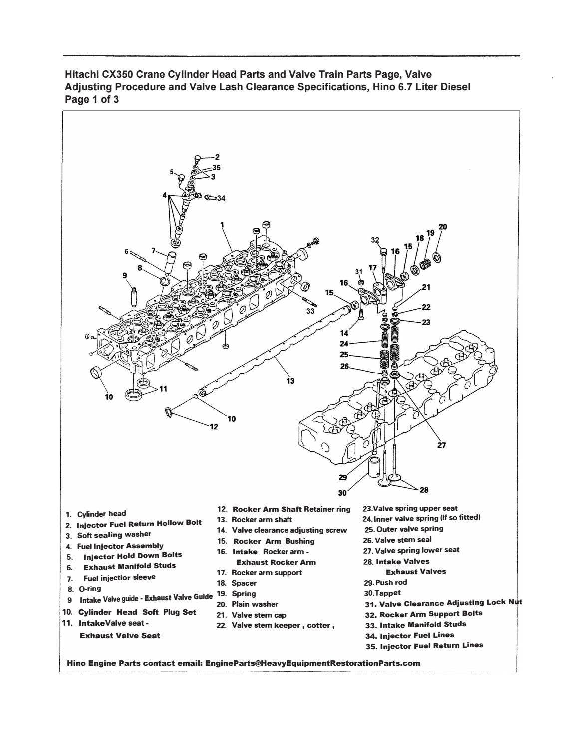 Hitachi CX350 Crane Cylinder Head Parts and Valve Train Parts Page ...