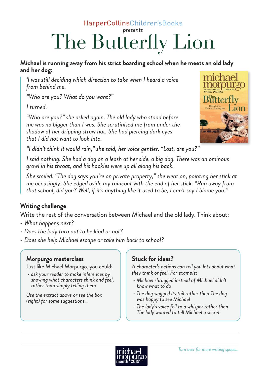 The Butterfly Lion by Michael Morpurgo - Writing Challenge (KS2) by ...