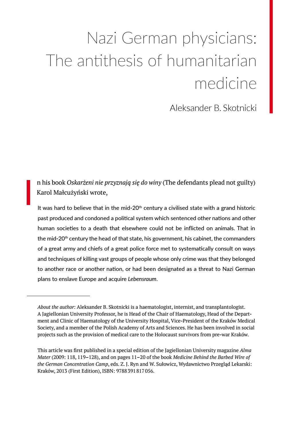 Nazi German physicians: The antithesis of humanitarian medicine by ...