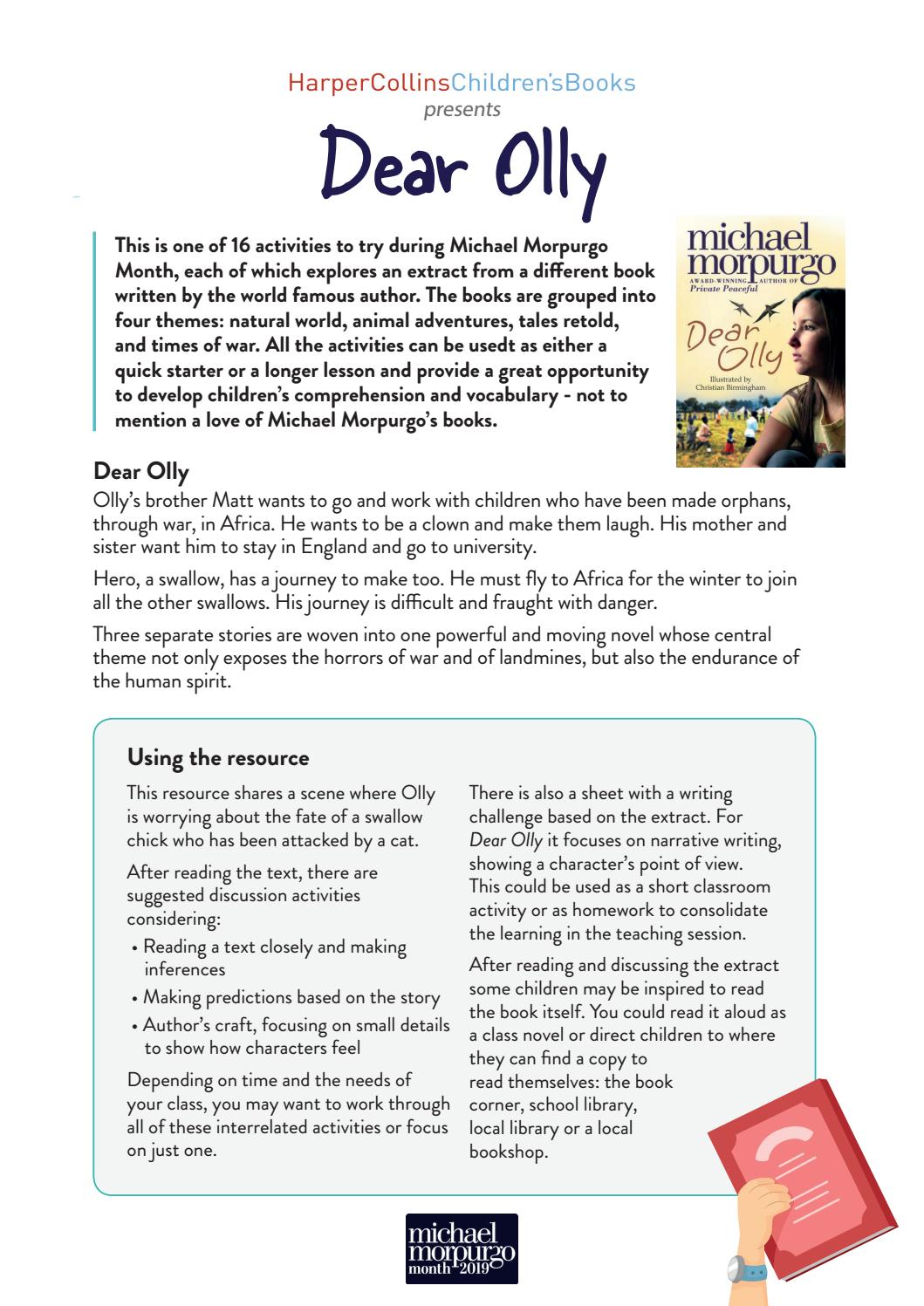 Dear Olly by Michael Morpurgo - Cover Sheet (KS2) by ...