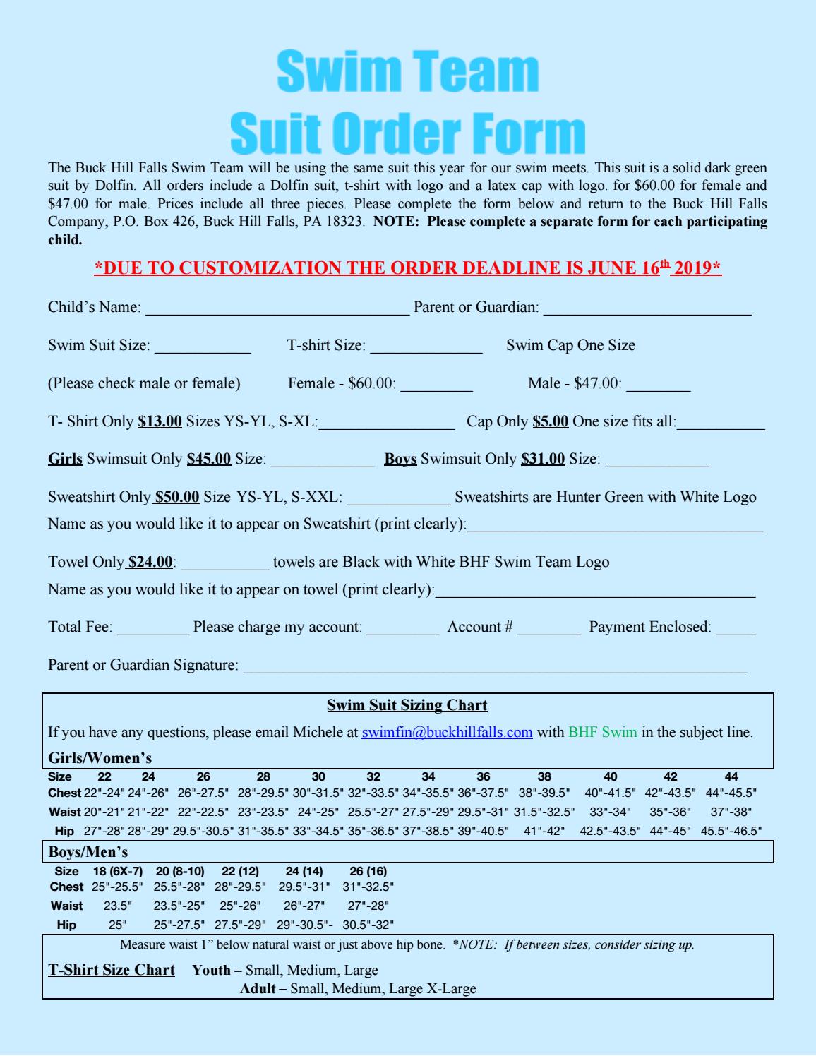 2019 Youth Swim Team- Suit Order Form by Buck Hill Falls - Issuu