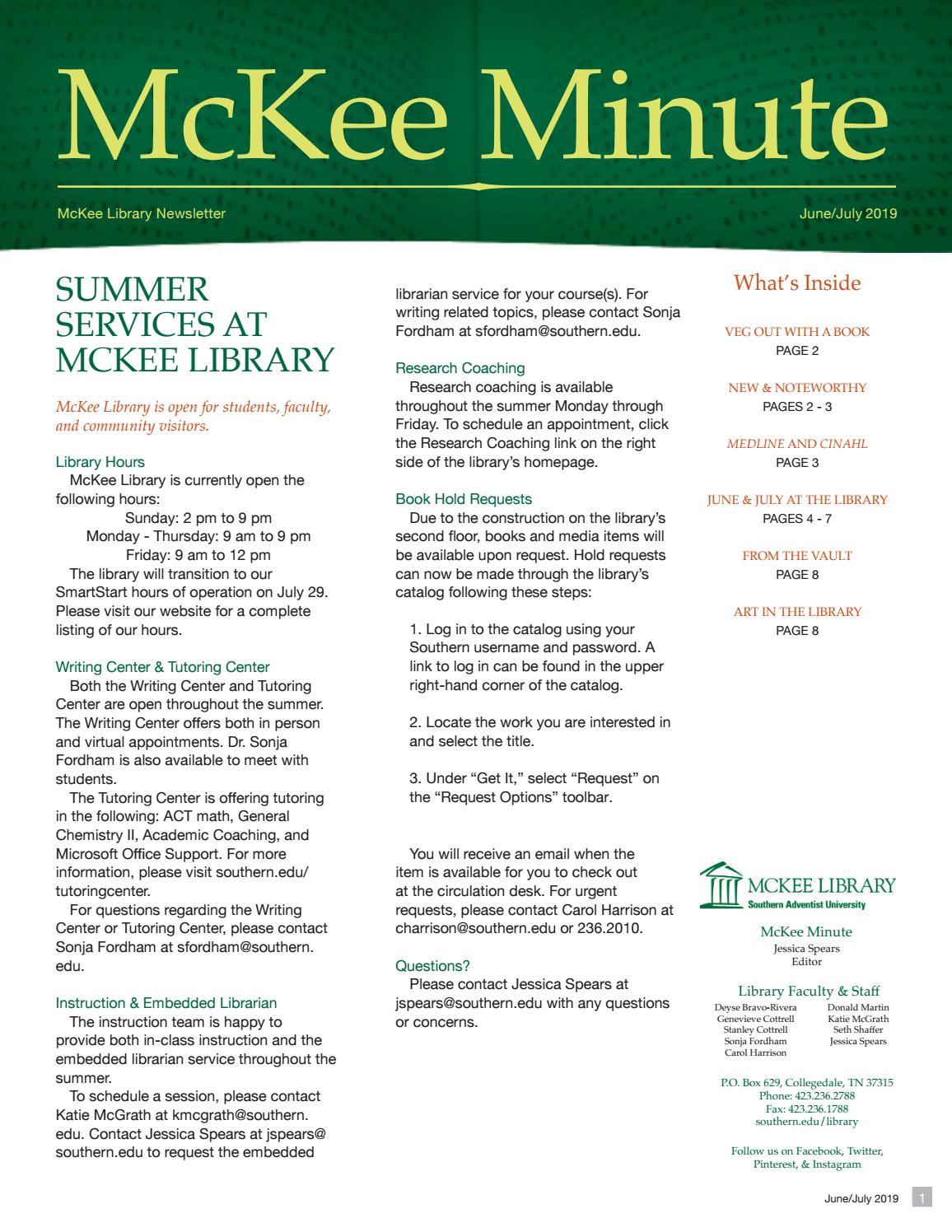 McKee Minute June/July 2019 by McKee Library - Issuu