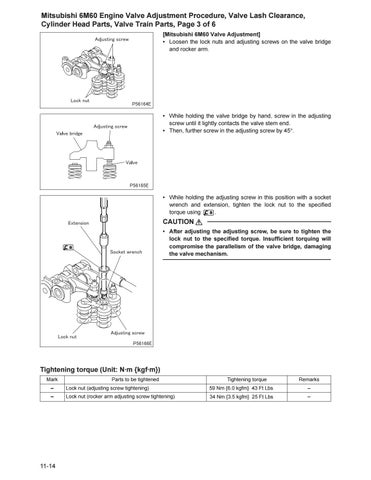 Mitsubishi 6M60 Engine Valve Adjustment Procedure, Valve Lash Clearance ...