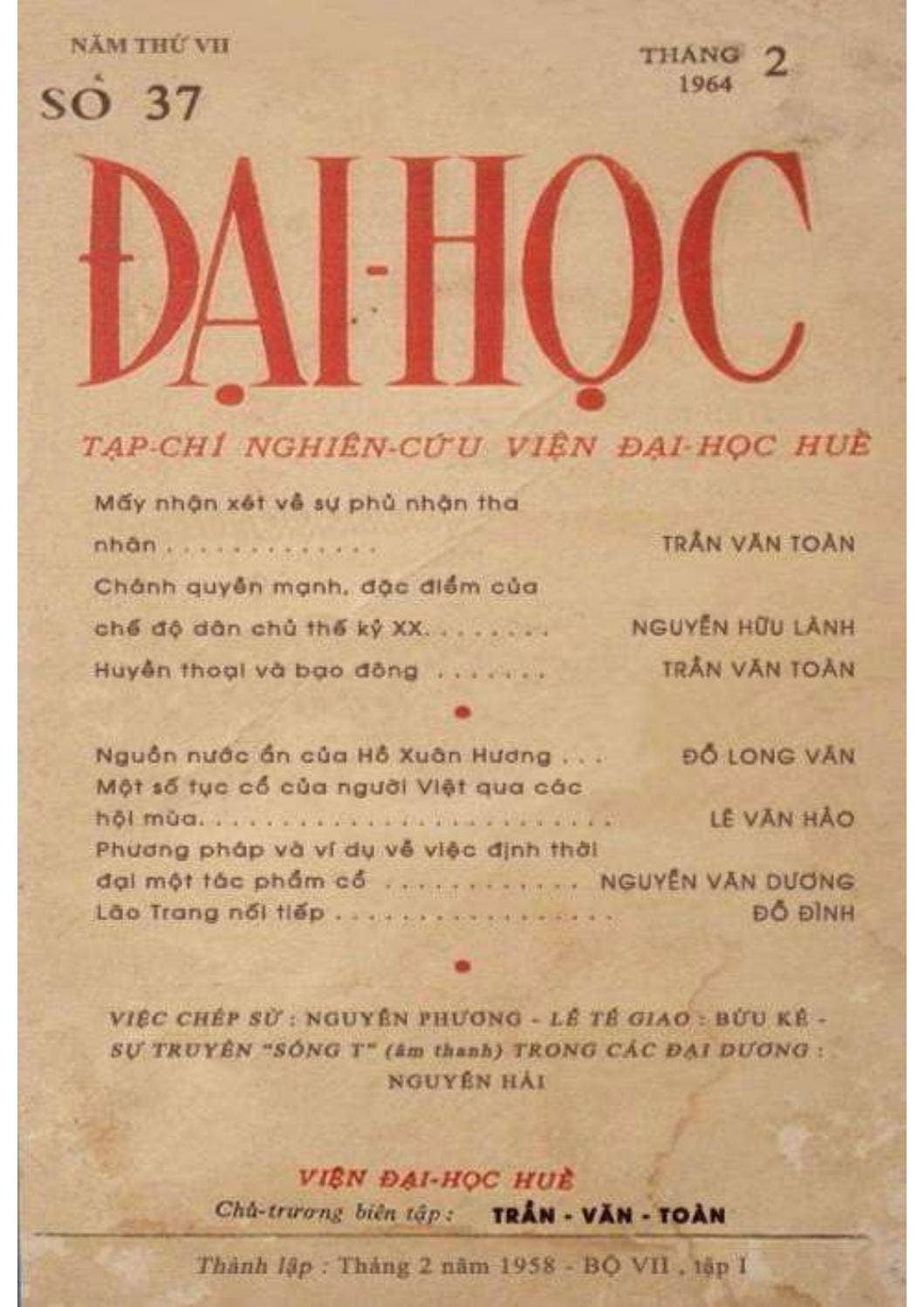 Tap chi Dai Hoc so 37 Feb 1964 by LuuTru - Issuu