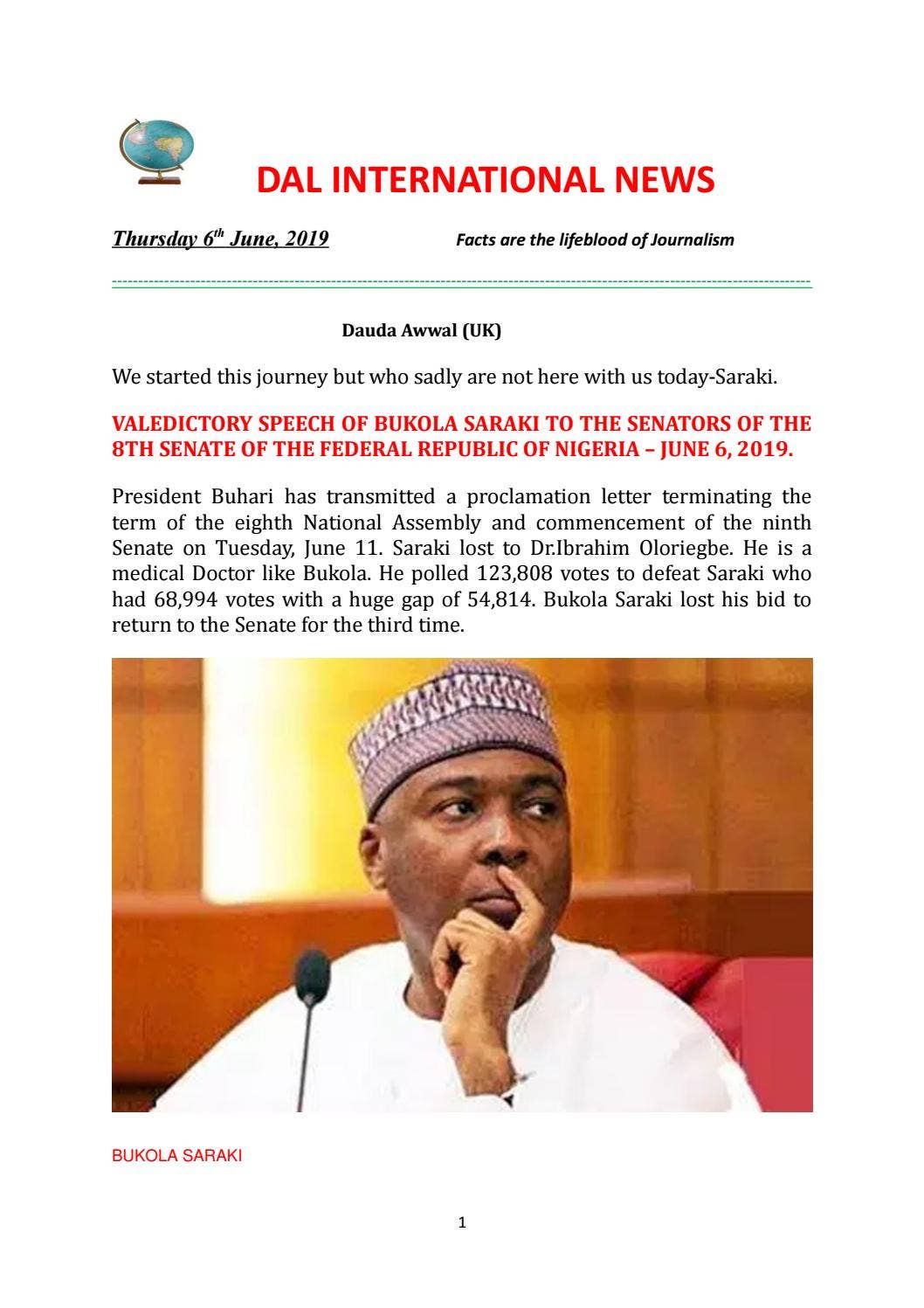 VALEDICTORY SPEECH OF BUKOLA SARAKI by Awwal production International ...