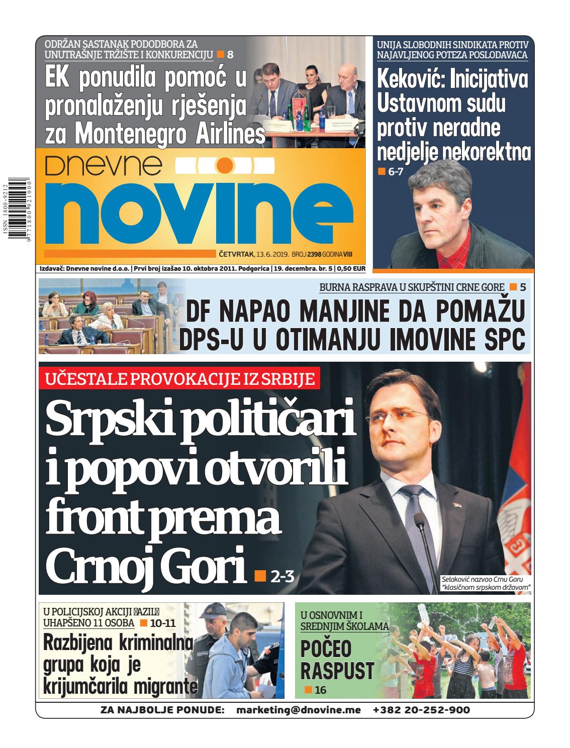 Naslovna 13. jun 2019. by Dnevne Novine - Issuu