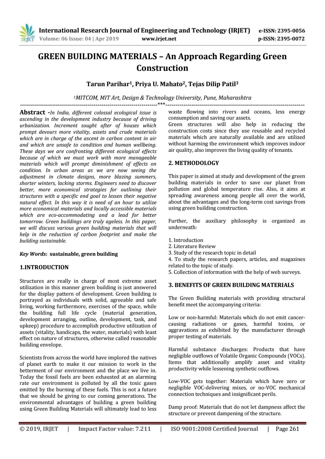 IRJET-Green Building Materials – An Approach Regarding Green ...