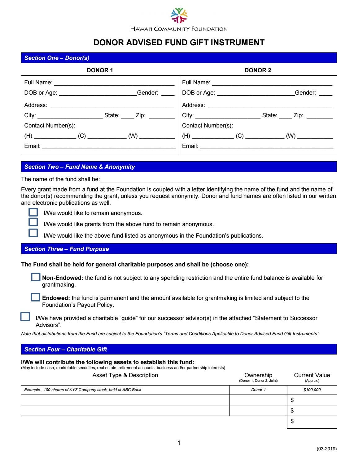 DONOR ADVISED FUND GIFT INSTRUMENT by Hawaii Community Foundation - Issuu