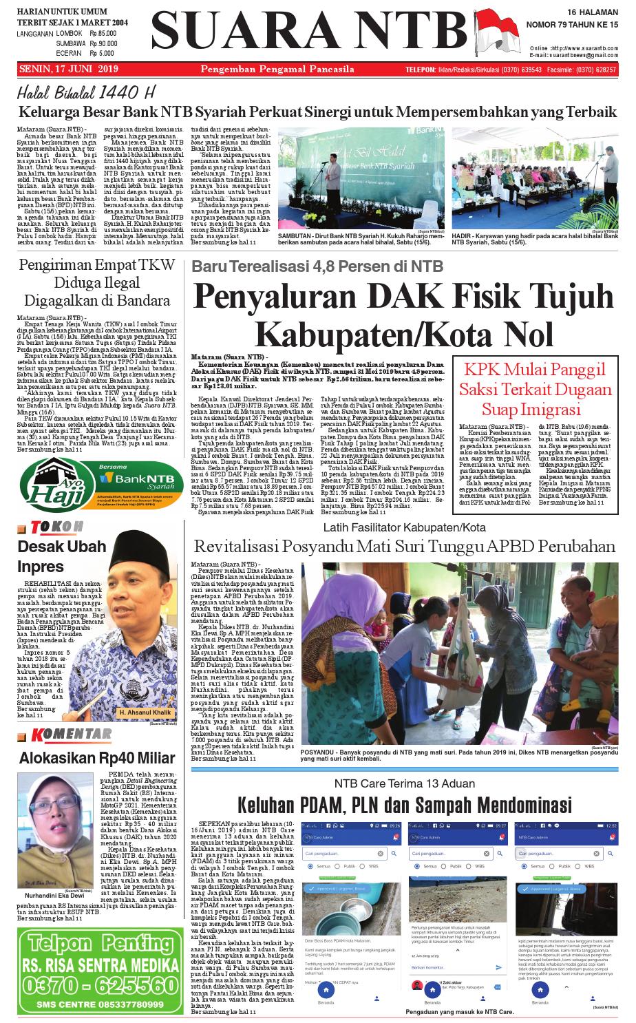 Edisi Senin 17 Juni 2019 | Suara NTB by e-Paper KMB - Issuu